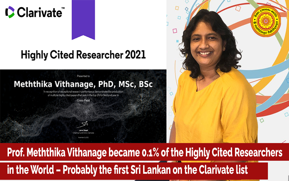 Prof. Meththika Vithanage became 0.1% of the Highly Cited Researchers ...