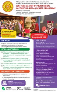 Master of Professional Accounting (MPAcc) Degree - USJ - University of Sri Jayewardenepura, Sri ...