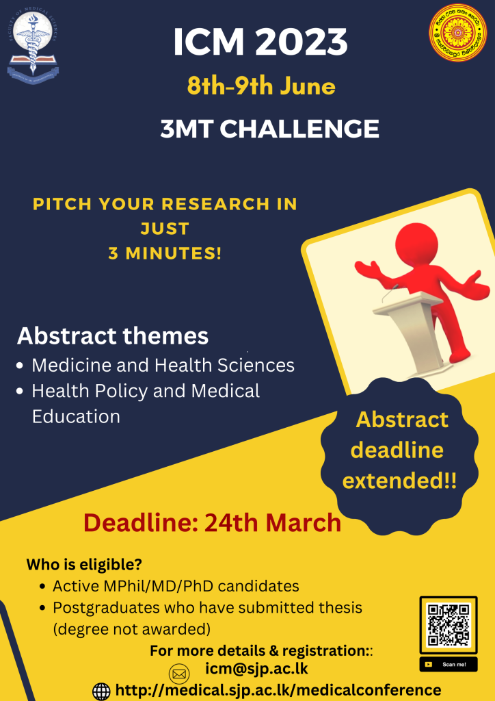 "International Conference on Medical Sciences (ICM) 2023" abstract submission deadline extended ...