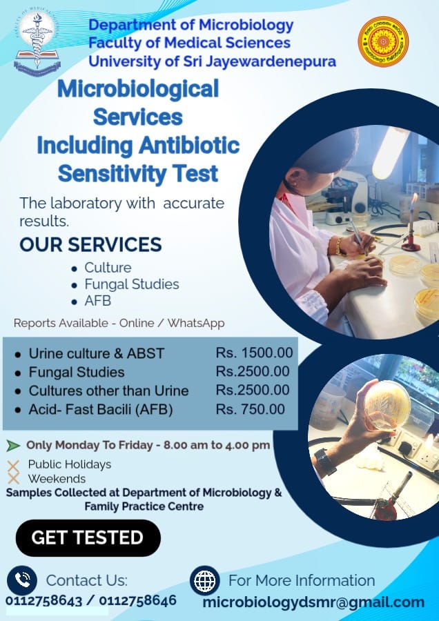 Microbiology Lab Services - USJ - University of Sri Jayewardenepura, Sri Lanka