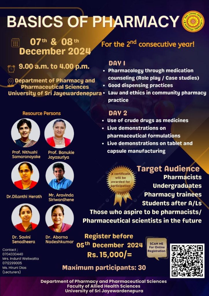 Basics of Pharmacy Seminar - USJ - University of Sri Jayewardenepura ... Basics of Pharmacy Seminar - USJ - University of Sri Jayewardenepura ...